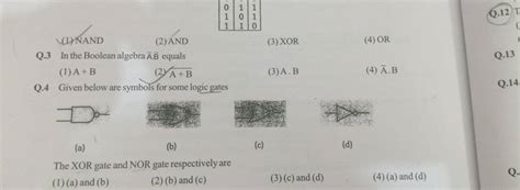 Q4 Given Below Are Symbols For Some Logic Gates A B C D The Xor