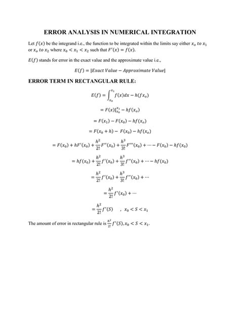 Error Analysis In Numerical Integration Pdf
