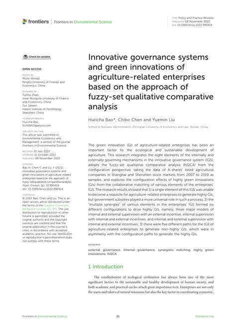 Pdf Innovative Governance Systems And Green Innovations Of