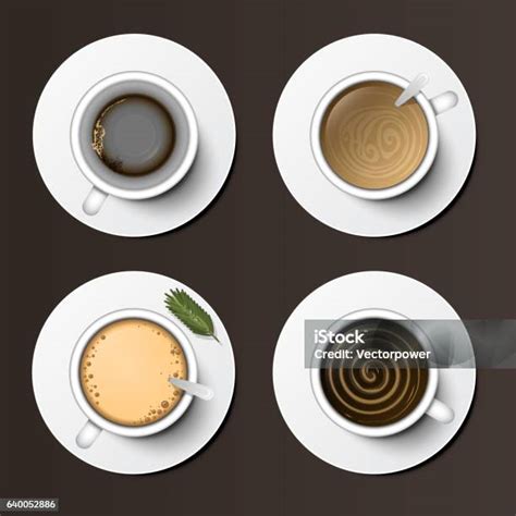 커피 컵 구색 상단 보기 컬렉션 벡터 일러스트레이션 가득 찬에 대한 스톡 벡터 아트 및 기타 이미지 가득 찬 갈색 검은색