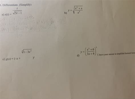 solved 1 differentiate simplify a s 1 √51 1 fo