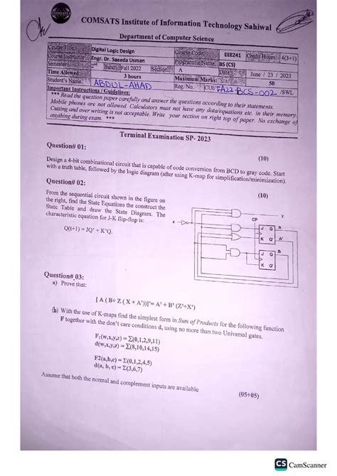 Dld Terminal Fa22 Eee241 Digital Logic Design Camscanner