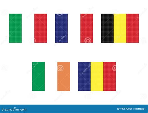 various tricolor flags with vertical stripes stock vector