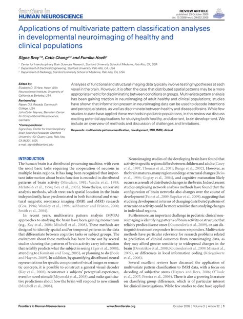 Pdf Applications Of Multivariate Pattern Classification Analyses In Developmental Neuroimaging