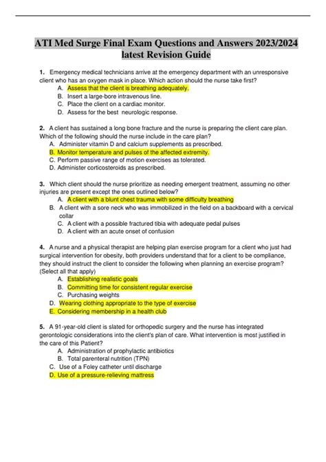 Ati Med Surge Final Exam Questions And Answers 20232024 Latest