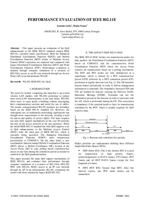 Pdf Performance Evaluation Of Ieee 802 11e