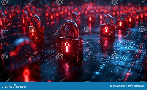 Digital Locks On A Motherboard Represent Robust Cybersecurity And Data