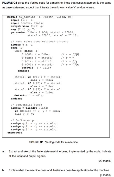 figure q1 gives the verilog code for a machine note