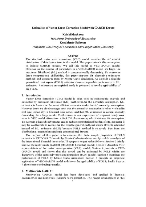 Pdf Estimation Of Vector Error Correction Model With Garch Errors Monte Carlo Simulation And