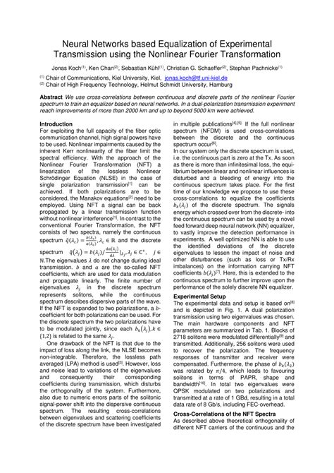 Pdf Neural Networks Based Equalization Of Experimental Transmission