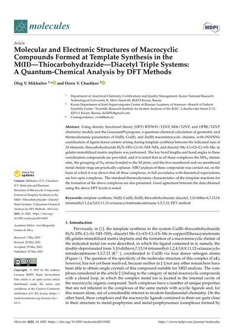 Pdf Molecular And Electronic Structures Of Macrocyclic Compounds Formed At Template Synthesis