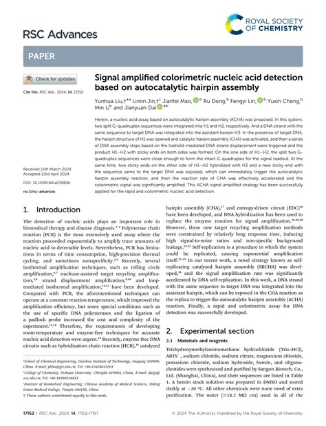 Pdf Signal Amplified Colorimetric Nucleic Acid Detection Based On Autocatalytic Hairpin Assembly