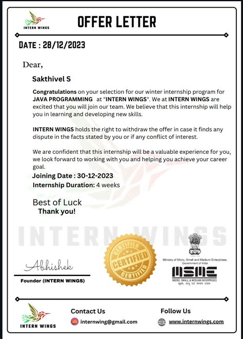 Sakthivel S On Linkedin Internwings Javaprogramming Internship