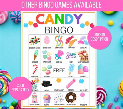 Sweet Treats Bingo Candy Bingo 30 Printable Candy Bingo Cards Candy