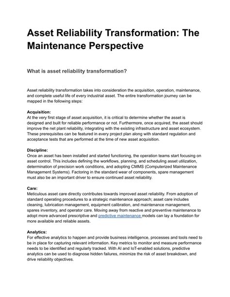 Ppt Asset Reliability Transformation The Maintenance Perspective Powerpoint Presentation Id