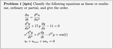 Solved Problem Pts Classify The Following Equations As Chegg