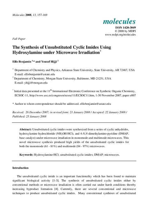 Pdf The Synthesis Of Unsubstituted Cyclic Imides Using Hydroxylamine