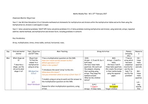 Year 2 Arrays Planning 4 Lessons Teaching Resources
