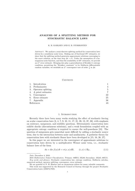 Pdf Analysis Of A Splitting Method For Stochastic Balance Laws