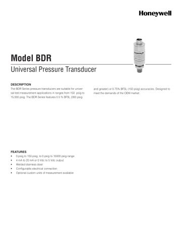 Honeywell BDR Pressure Transducer Datasheet Manualzz