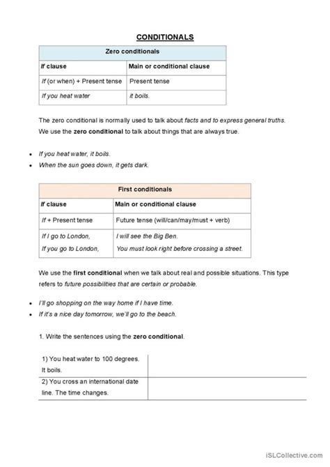 Zero And First Conditionals Workshee English ESL Worksheets Pdf Doc
