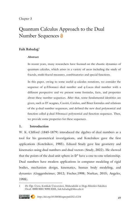 Pdf Quantum Calculus Approach To The Dual Number Sequences