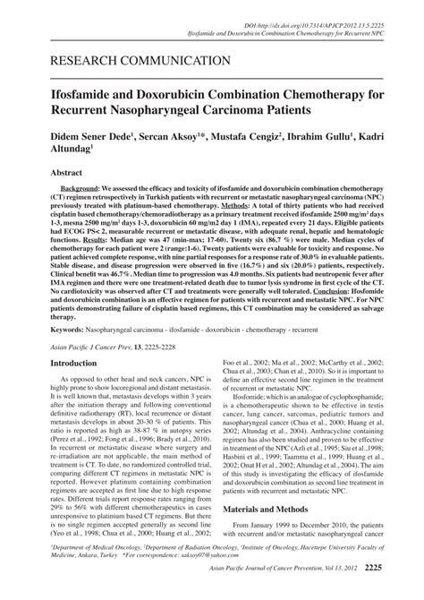 Pdf Ifosfamide And Doxorubicin Combination Chemotherapy For Recurrent