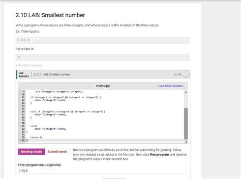 2 10 lab smallest number write a program whose inputs are three
