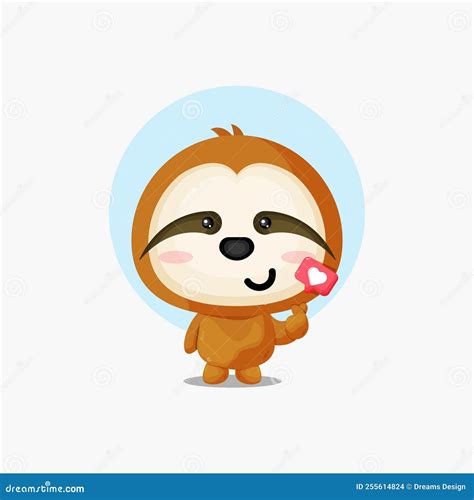 Cute Sloth With Love Sign Hand Cartoon Illustration Stock Vector