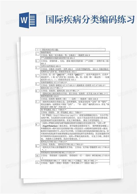 国际疾病分类编码练习word模板下载编号qpwydrob熊猫办公