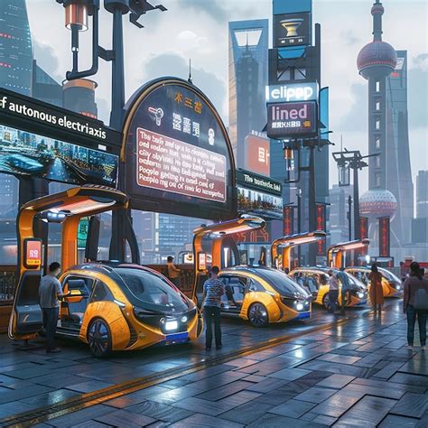 Fleet Of Autonomous Electric Taxis Premium Ai Generated Image