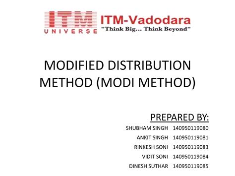 Modified Distribution Method Modi Method Ppt