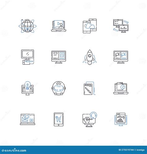Telecommunications System Line Icons Collection Wireless Fiber Optic