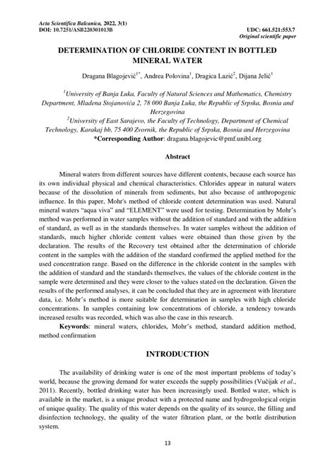 PDF DETERMINATION OF CHLORIDE CONTENT IN BOTTLED MINERAL WATER