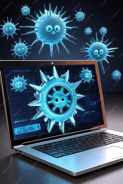 Premium Photo 3d Computer Virus Detection Icons System Error Warning On A Laptop Emergency