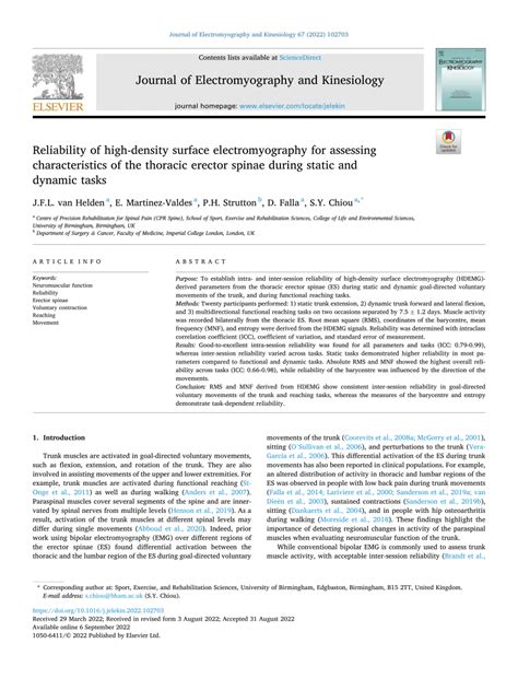 Pdf Reliability Of High Density Surface Electromyography For