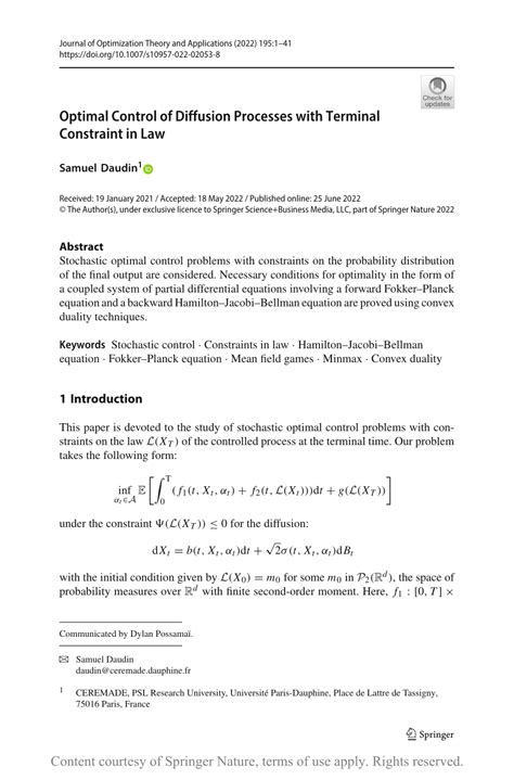 Optimal Control Of Diffusion Processes With Terminal Constraint In Law