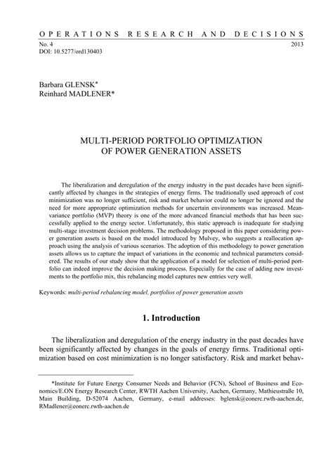Pdf Fuzzy Portfolio Optimization For Power Generation Assets