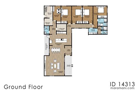 L Shaped 4 Bedroom House 1d 14313 Floor Plan By Maramani