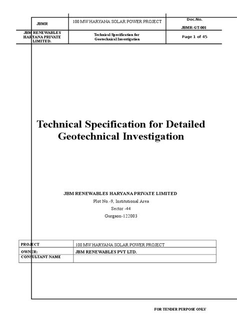 Techincal Specification For Geo Tech Pdf Borehole Geotechnical