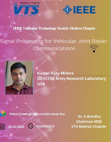 Technical Talk On Signal Processing For Vehicular Joint Radar Communications Ieee Vehicular