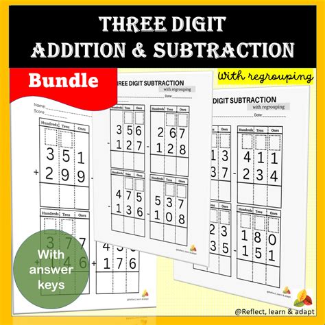 three digit addition and subtraction with regrouping adaptive