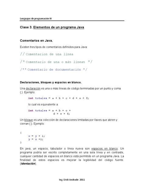 Clase 3 Elementos De Un Programa En Java Descargar Gratis Pdf Objeto Informática Java