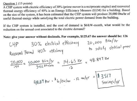 Solved Question Points A CHP System With Electric Chegg Com