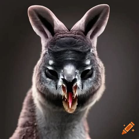 Black And White Kangaroo With Vampire Teeth Pink Wings And Spaded