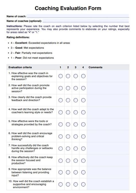 One On One Coaching Form Template And Example Free Pdf Download