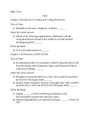 Final Docx MBC 1233 Final Chapter 1 Introduction To Coding And Coding Professions True Or