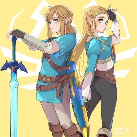 Link And Princess Zelda The Legend Of Zelda And More Drawn By Seri Yuukasakura Danbooru