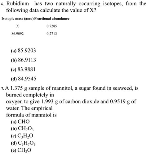 Rubidium Has Two Naturally Occurring Isotopes From The Following Data