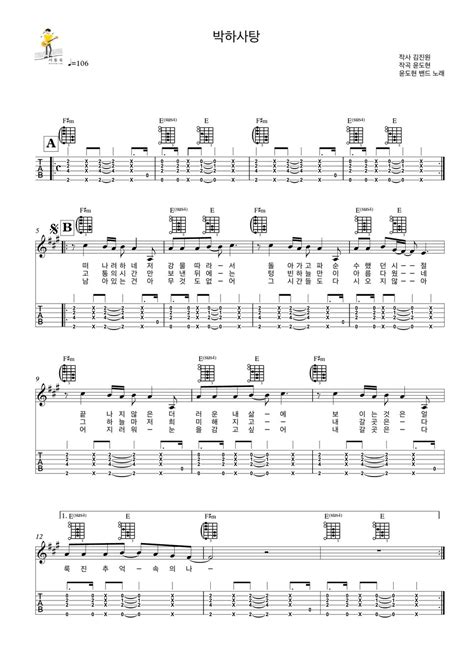 윤도현밴드 Yb 박하사탕 Sheet By 서동욱기타lab